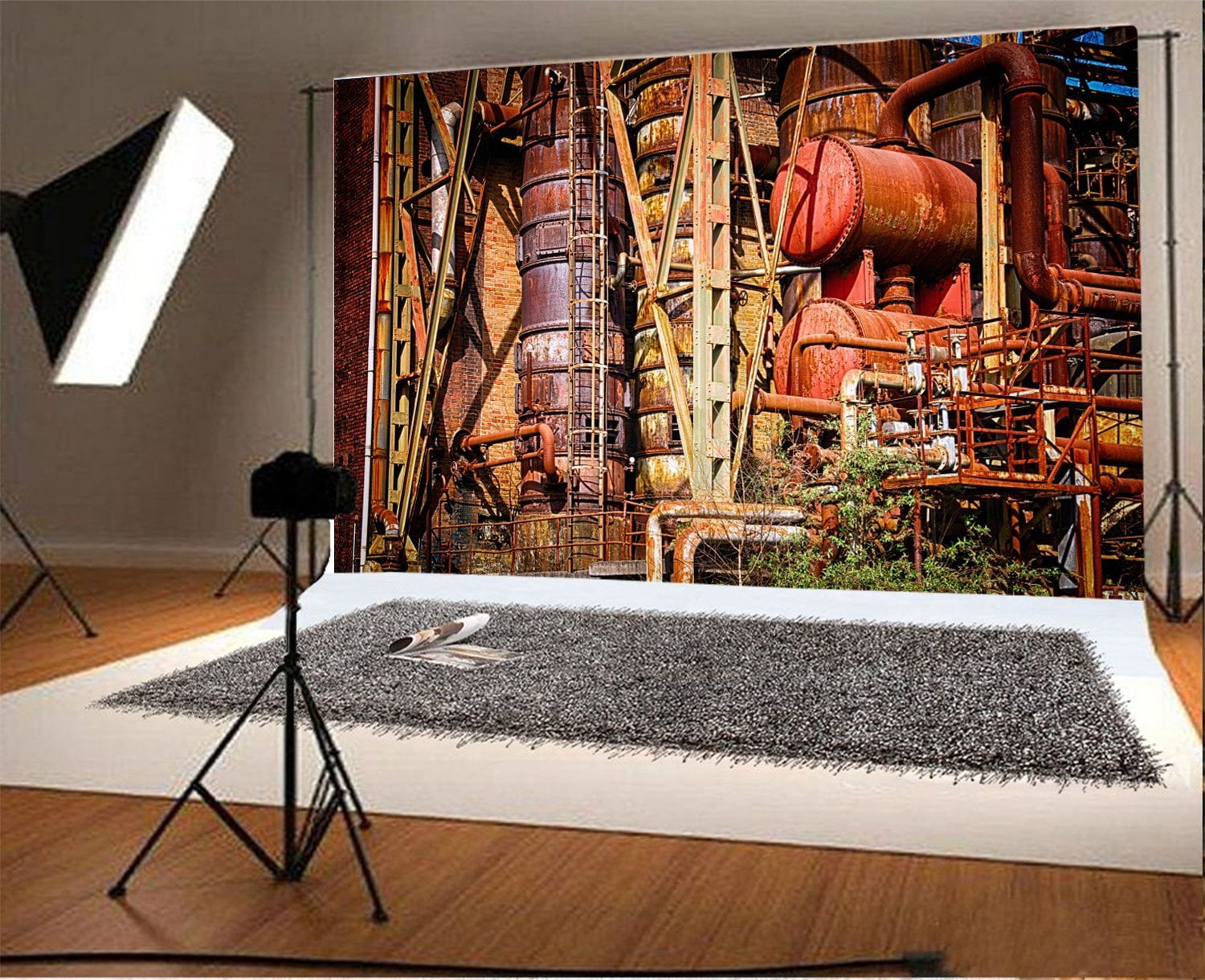 7x5ft Ruined Old Factory Backdrop Rusty Pipeline Green Grass Grunge ...