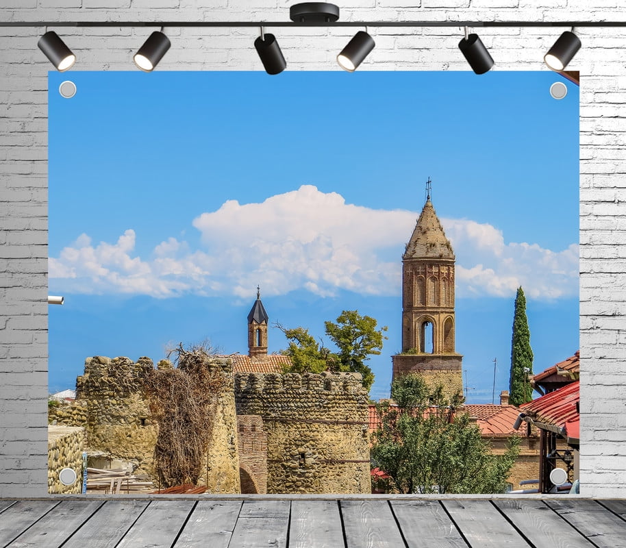 7x5ft Rustic Backdrop Ancient Town with Towers and Mountains Photo ...