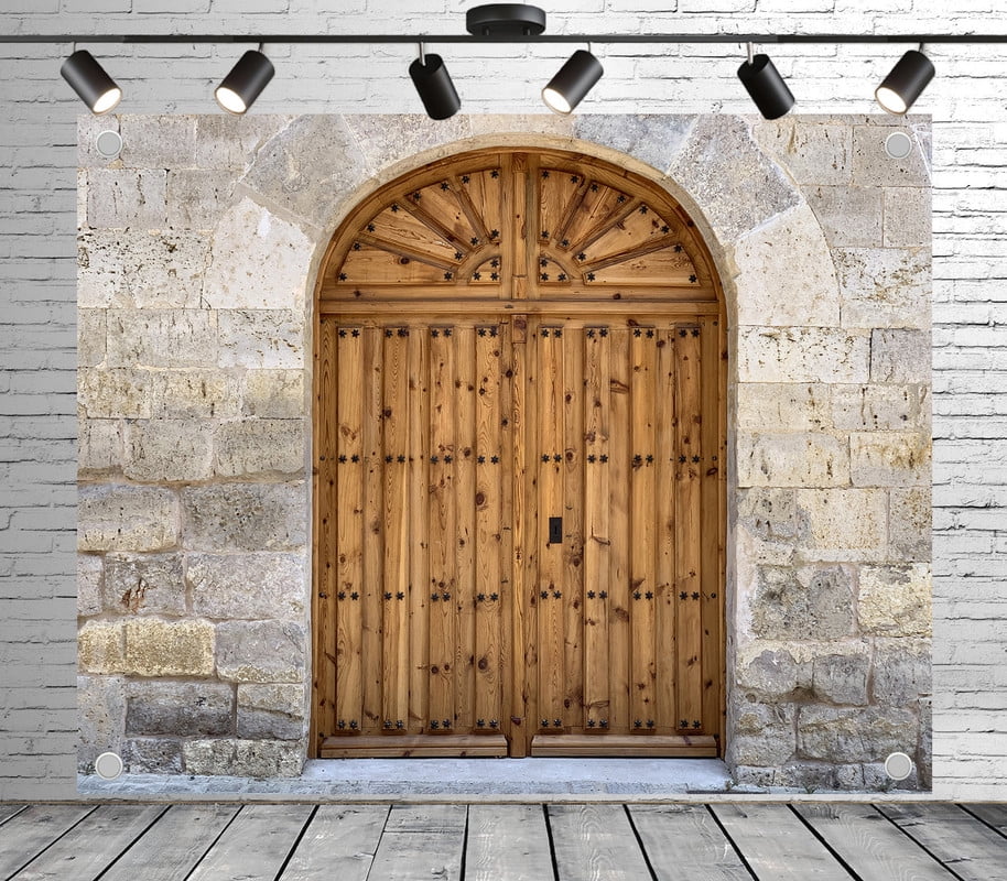 7x5ft Rustic Backdrop Wooden Door with Stone Arch Photo Backdrop ...