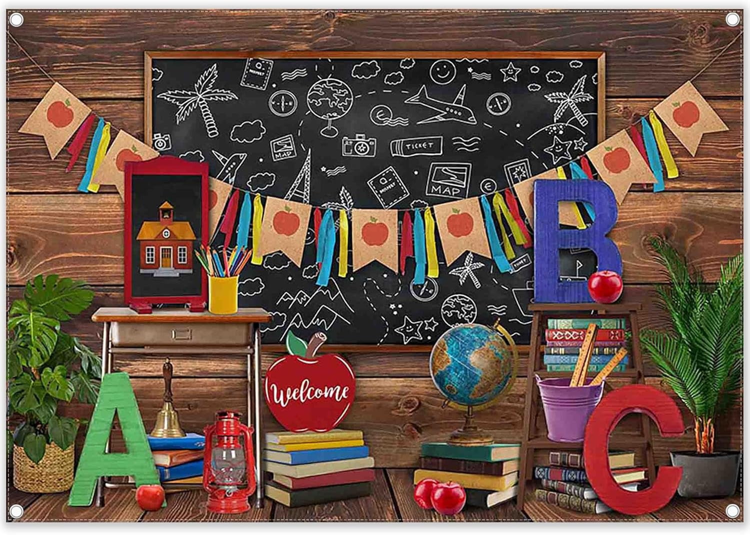 7x5ft School Photography Backdrop Back to School ABC Vintage Wood Wall ...