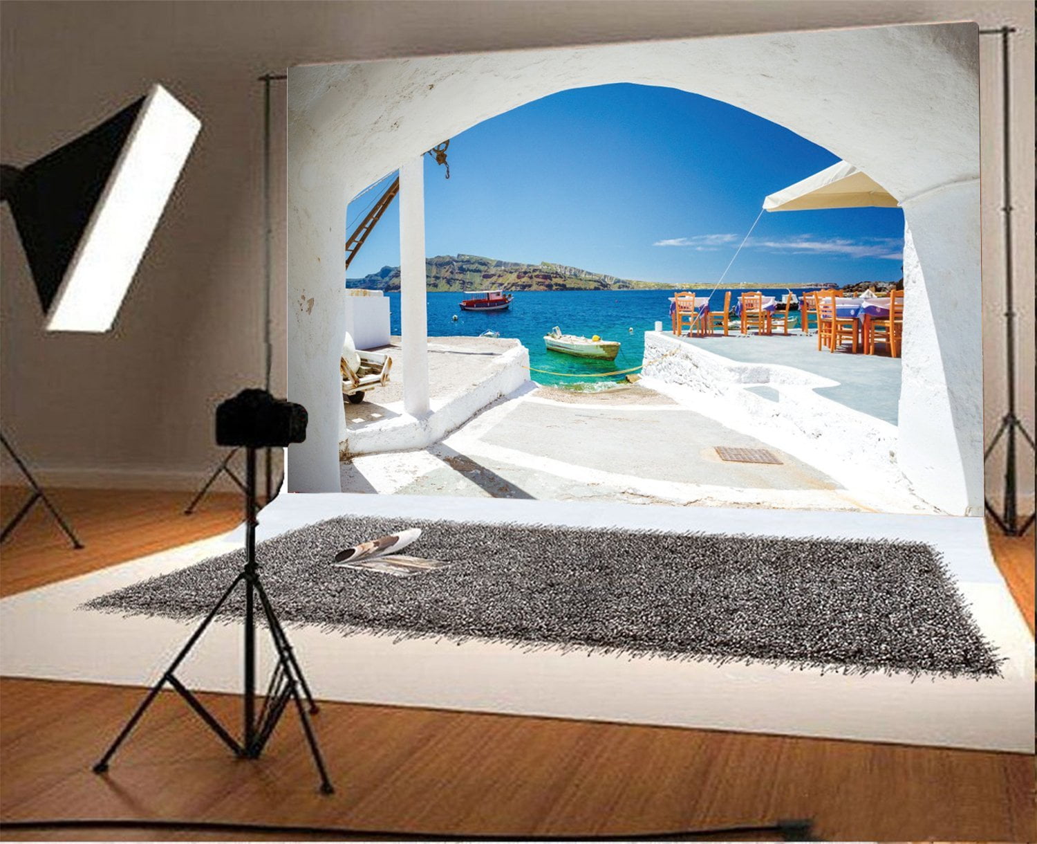 7x5ft Seaside Backdrop Old Harbor of Ammoudi Under Village Santorini ...