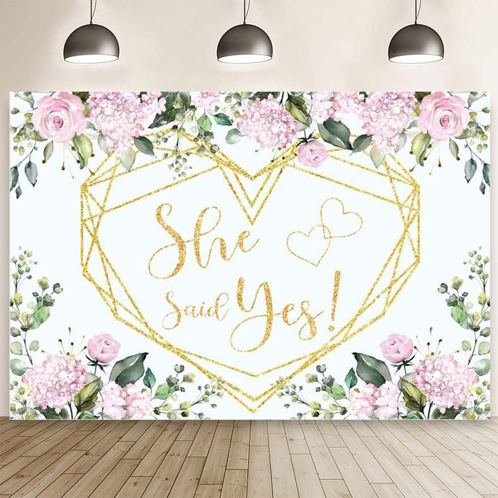 7x5ft She Said Yes Floral Backdrop Pink Floral Bridal Shower Flowers ...