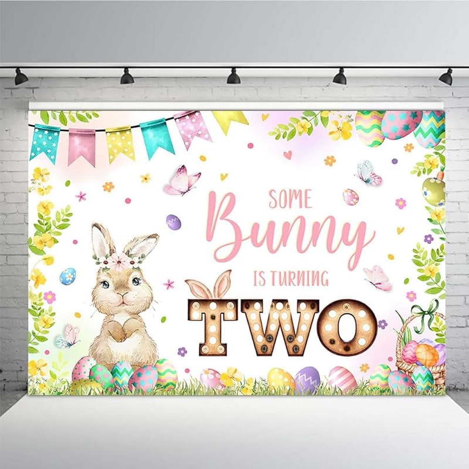 7x5ft Spring Bunny Theme Backdrop for Gril Second Birthday Rabbit Some Bunny is Turning Two ...
