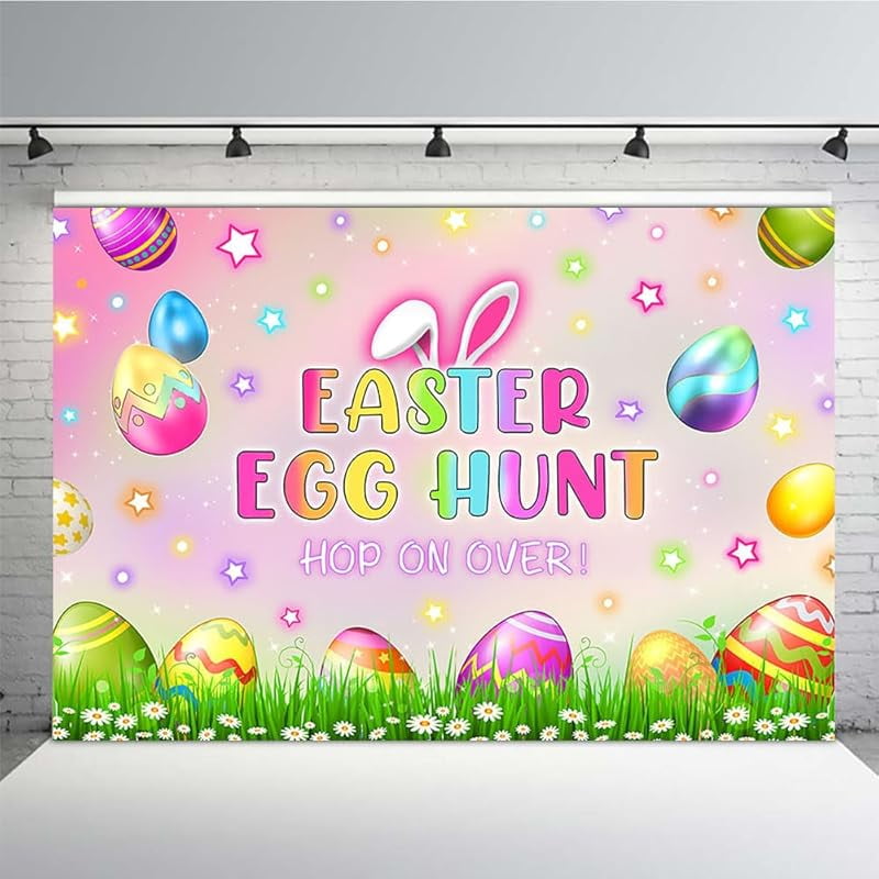 7x5ft Spring Easter Brunch and Egg Hunt Backdrop Easter Colorful Eggs ...