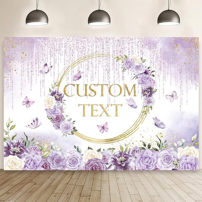 7x5ft Spring Purple Floral Happy Birthday Backdrop Girl Violet Dripping ...