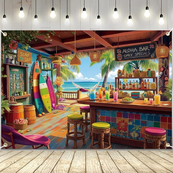 7x5ft Summer Beach Bar Backdrop Aloha Bar Surfboards Tropical ...