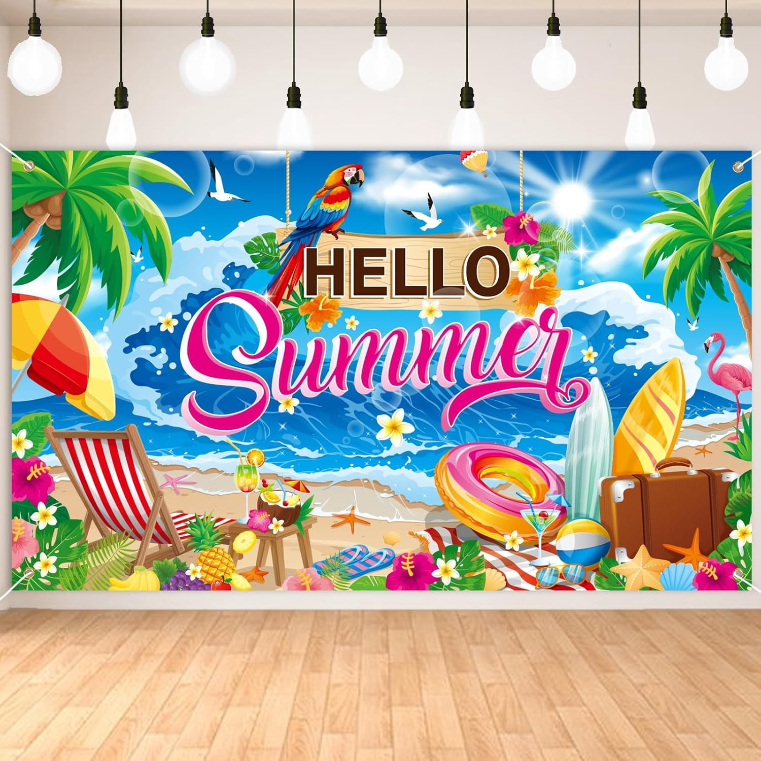 7x5ft Summer Party Backdrop Colorful Hello Summer Hawaiian Tropical ...