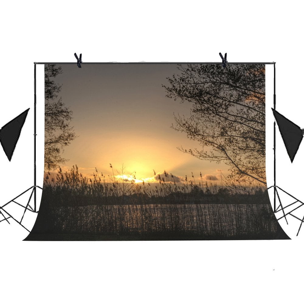 7x5ft Sunset Scenery Backdrop Plant Lake Sunset White Clouds Sky ...