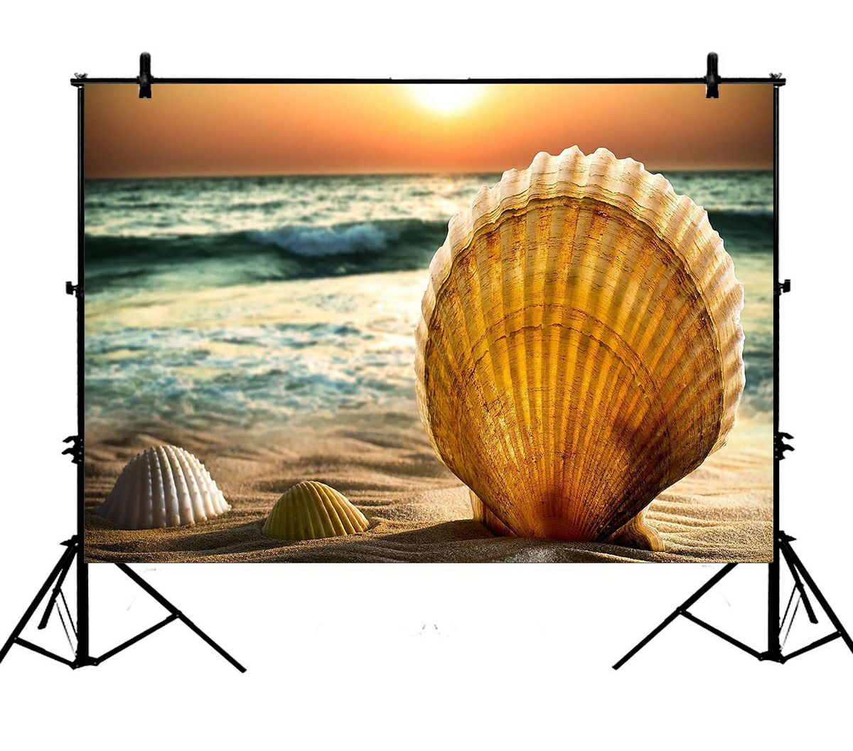 7x5ft Sunset Sea Beach Seashell Polyester Photography Backdrop For ...