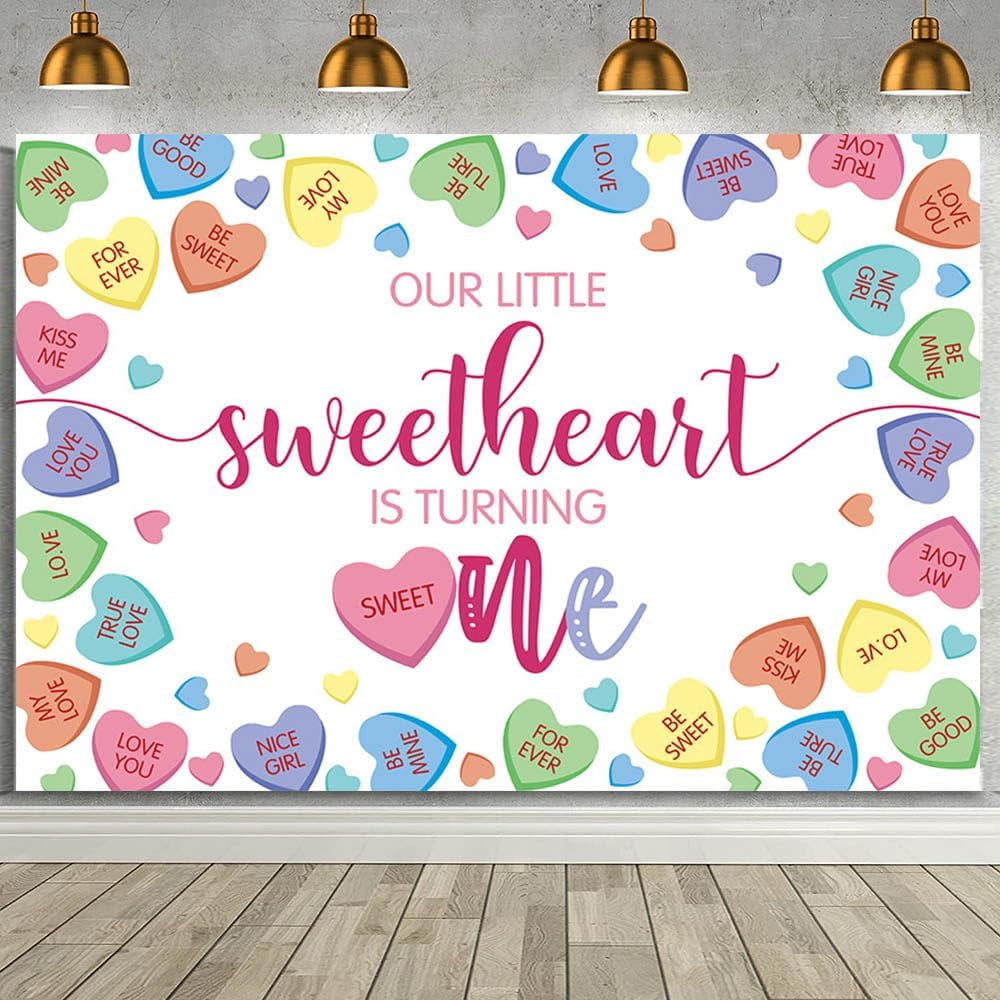 7x5ft Sweetheart 1st Birthday Backdrop Colourful Our Little Sweetheart is Turning One ...