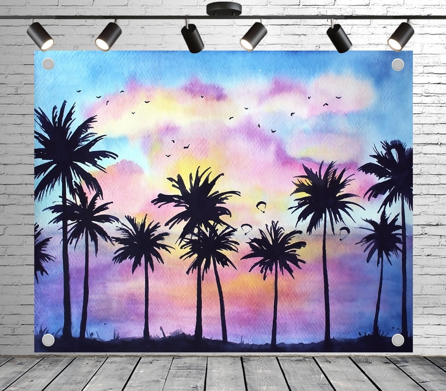 7x5ft Tropical Backdrop Palm Trees and Sunset Sky Photo Backdrop Beach ...
