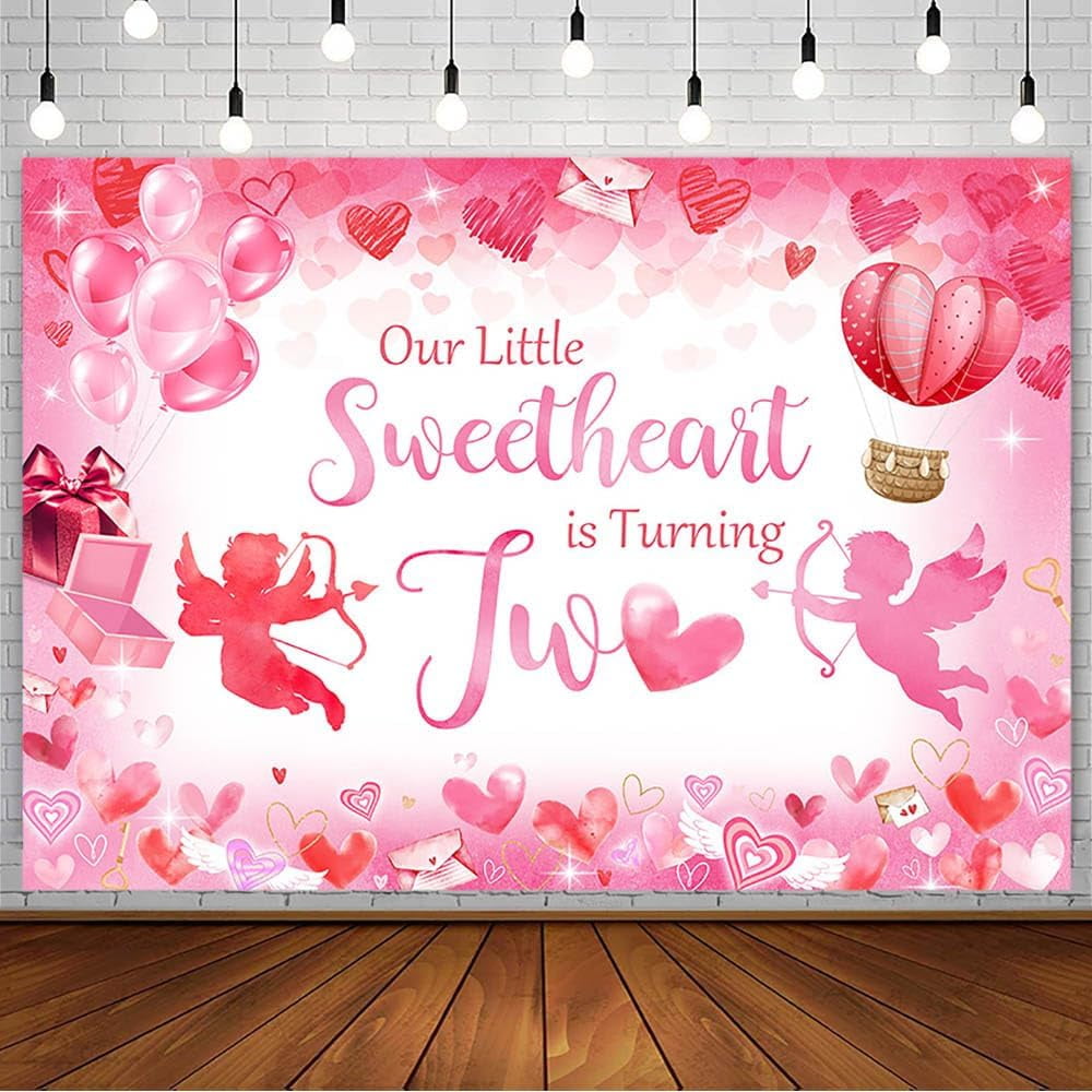 7x5ft Valentine's Day 2nd Birthday Backdrop Our Little Sweetheart is Turning Two Party ...