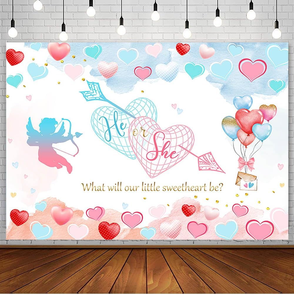 7x5ft Valentine's Day Gender Reveal Backdrop He or She Boy or Girl Pink ...