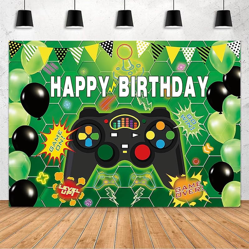 7x5ft Video Game Happy Birthday Backdrop for Boys Level up Gaming Theme ...