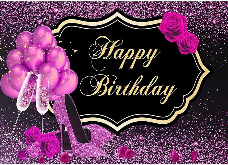 7x5ft Vinyl Glitter Gold Happy Birthday Backdrop Red Rose Floral Golden ...