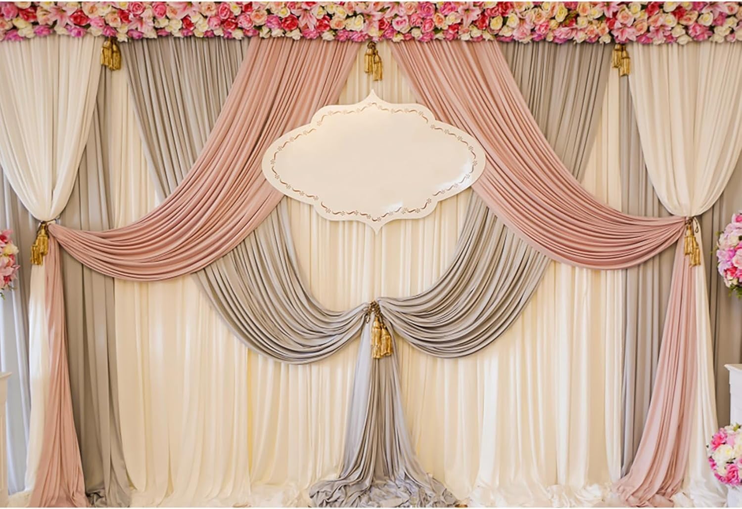 7x5ft Wedding Curtain Backdrop for Photography Pink Floral Curtains ...