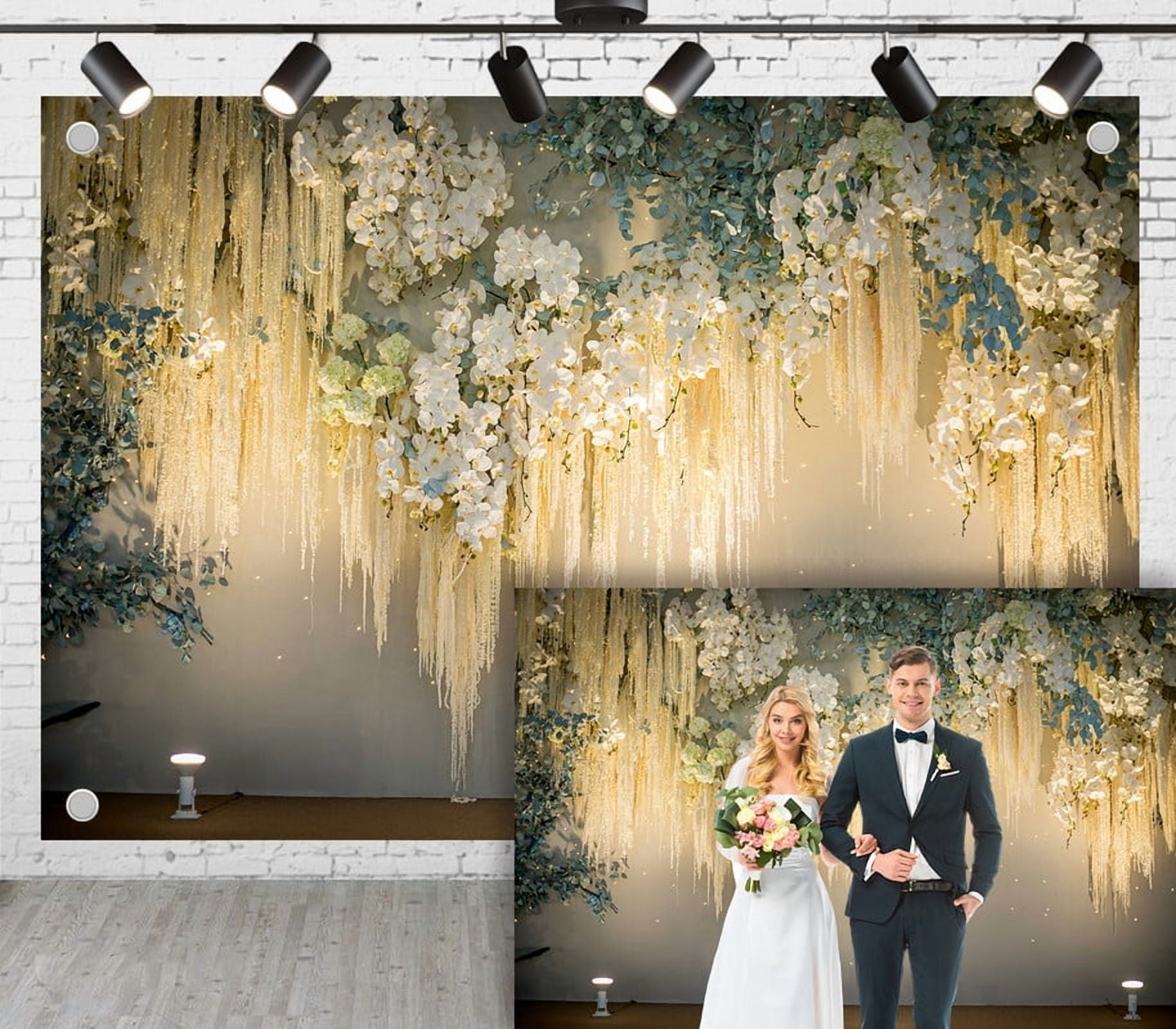 7x5ft Wedding Flowers Backdrop, Floral White Phalaenopsis Orchids Form ...