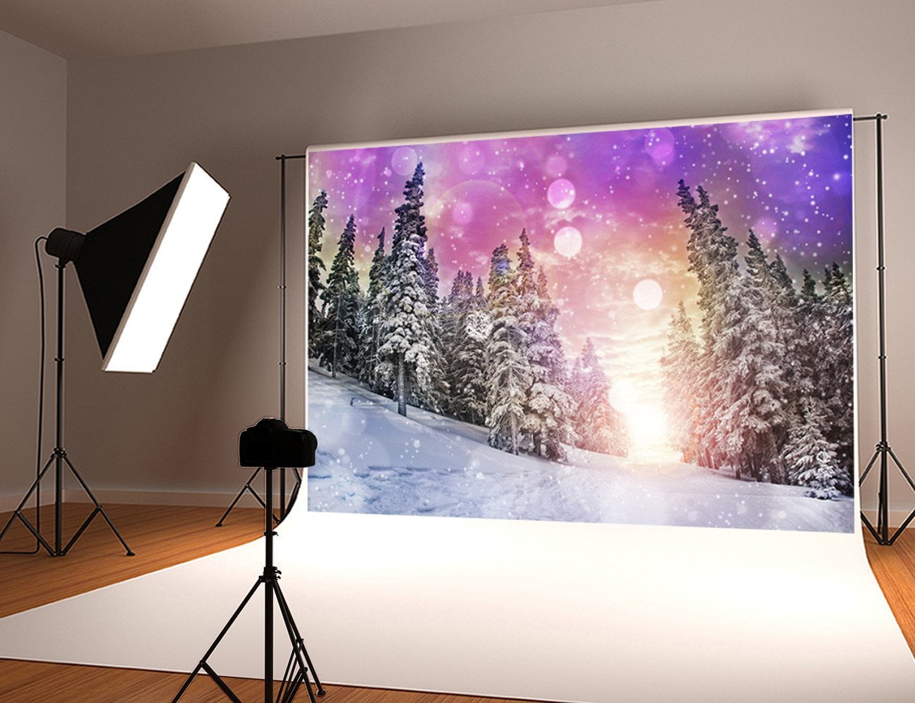 7x5ft Winter Fairy Tale Photography Backdrop Green Cedar Colorful Sky ...