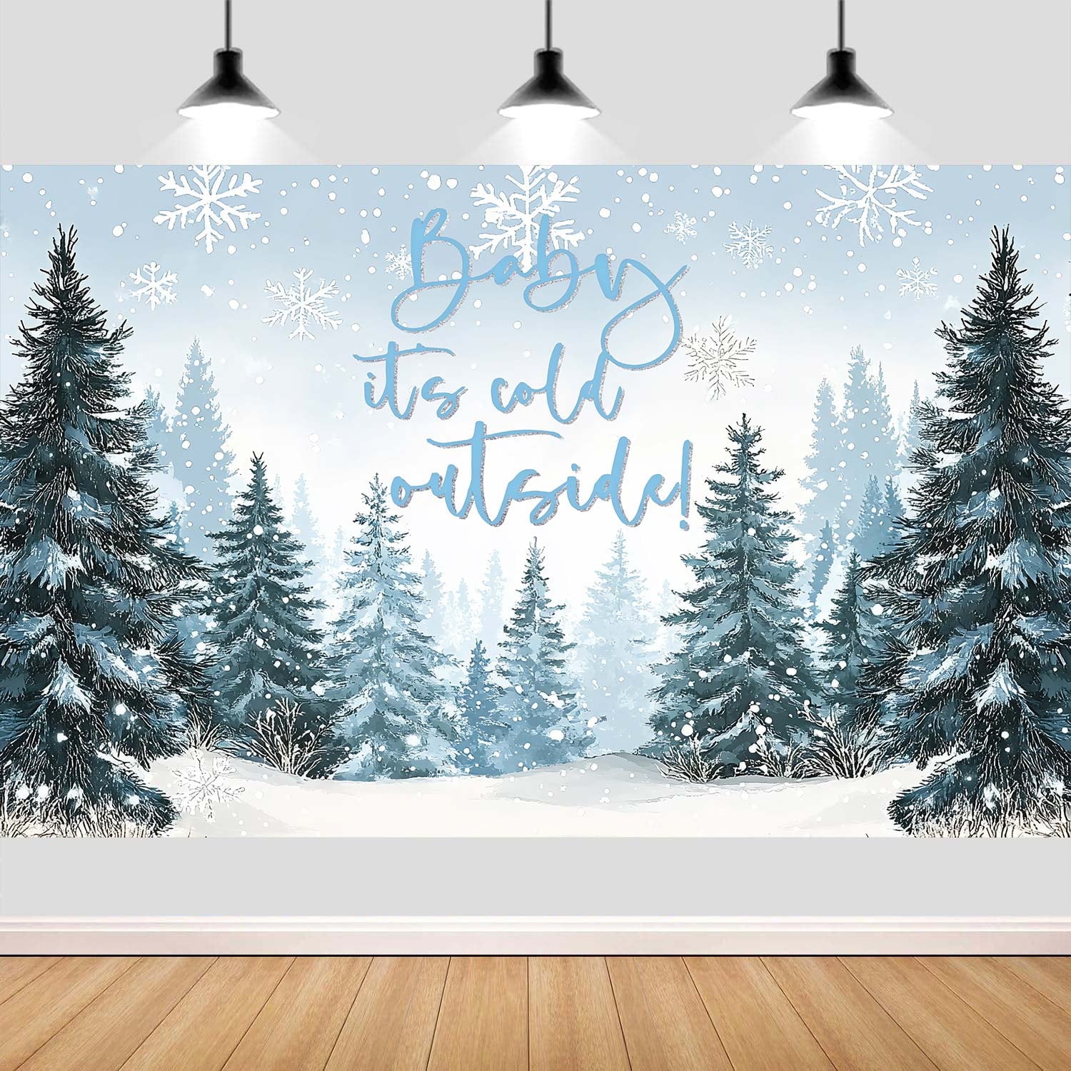 7x5ft Winter Forest Baby Shower Backdrop, Baby It's Cold Outside Party ...