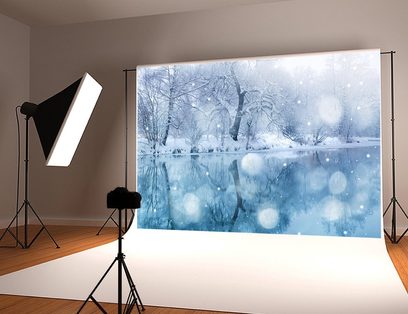 7x5ft Winter Snow Photography Backdrop Frozen Ice River Old Tree Photo ...