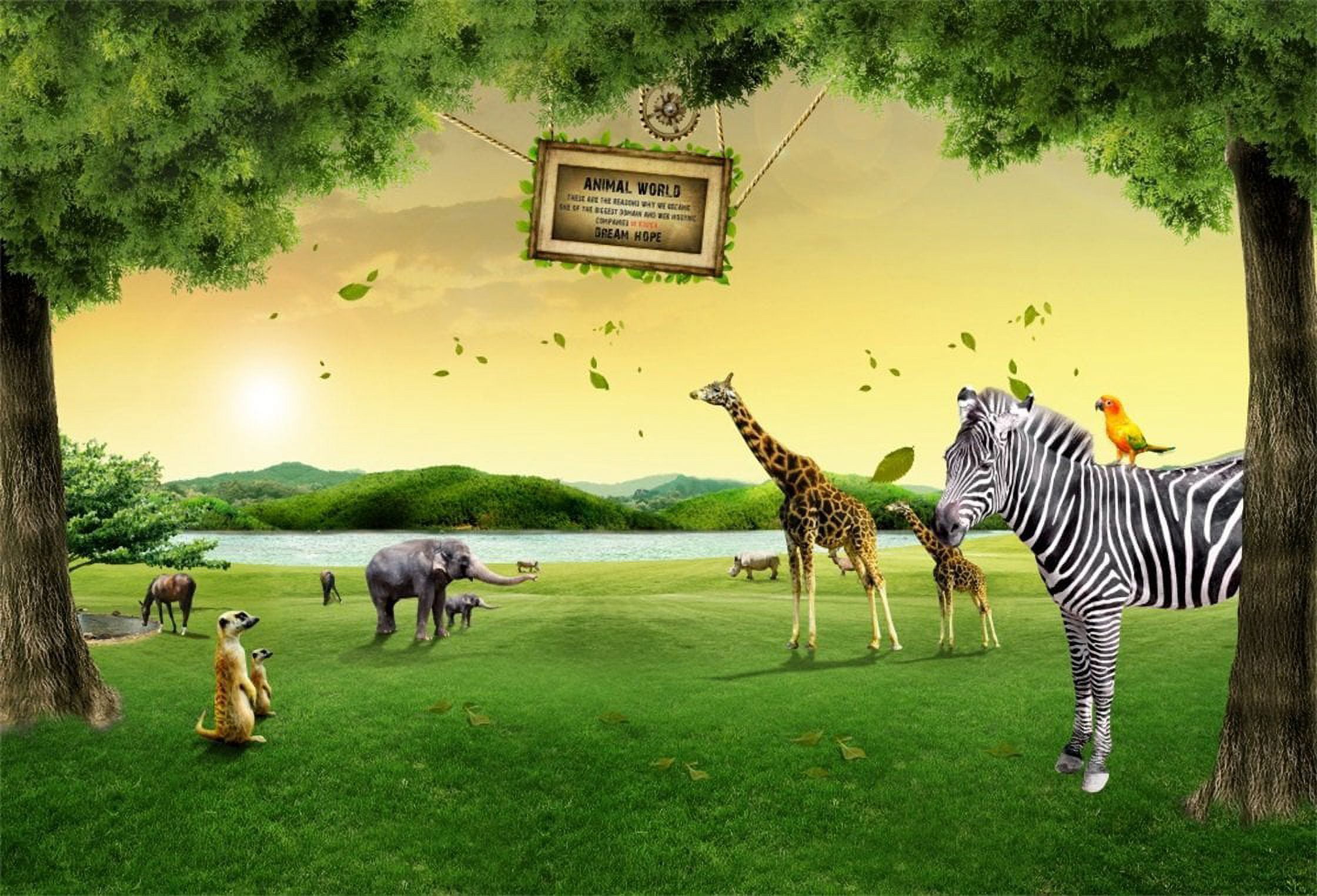 7x5ft Zoo Animals Backdrops Giraffe Zebra Photo Shoot Background ...