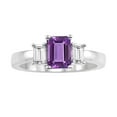 7x5mm Emerald Cut Amethyst Ring 925 Sterling Silver Three Gemstone Ring ...