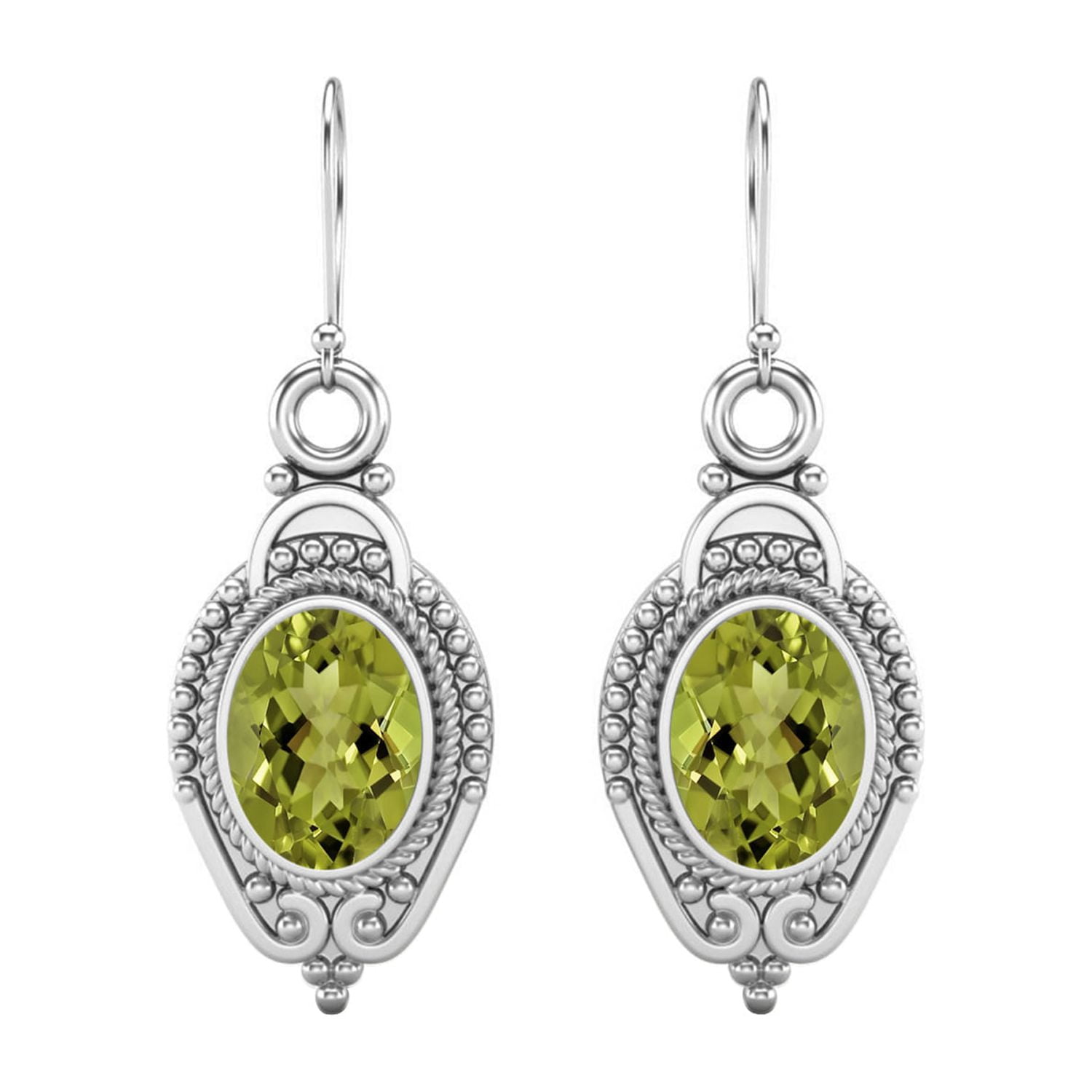 7x5mm Oval Peridot Dangle Women's Earrings Jewelry 925 Sterling Silver ...