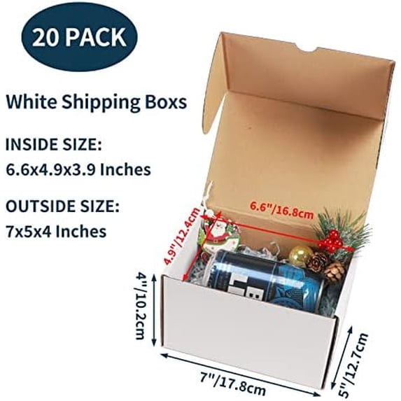 7x5x4 Shipping Boxes 20 Pack for Small Business, White Corrugated ...