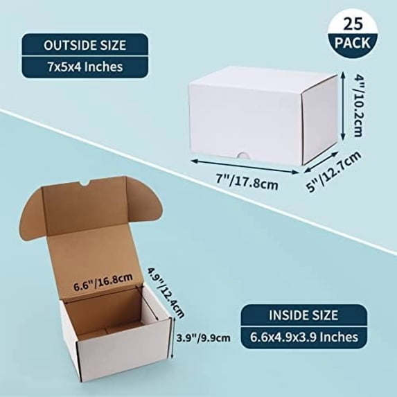 7x5x4 White Shipping Boxes 25 Pack for Small Business, Small Corrugated ...