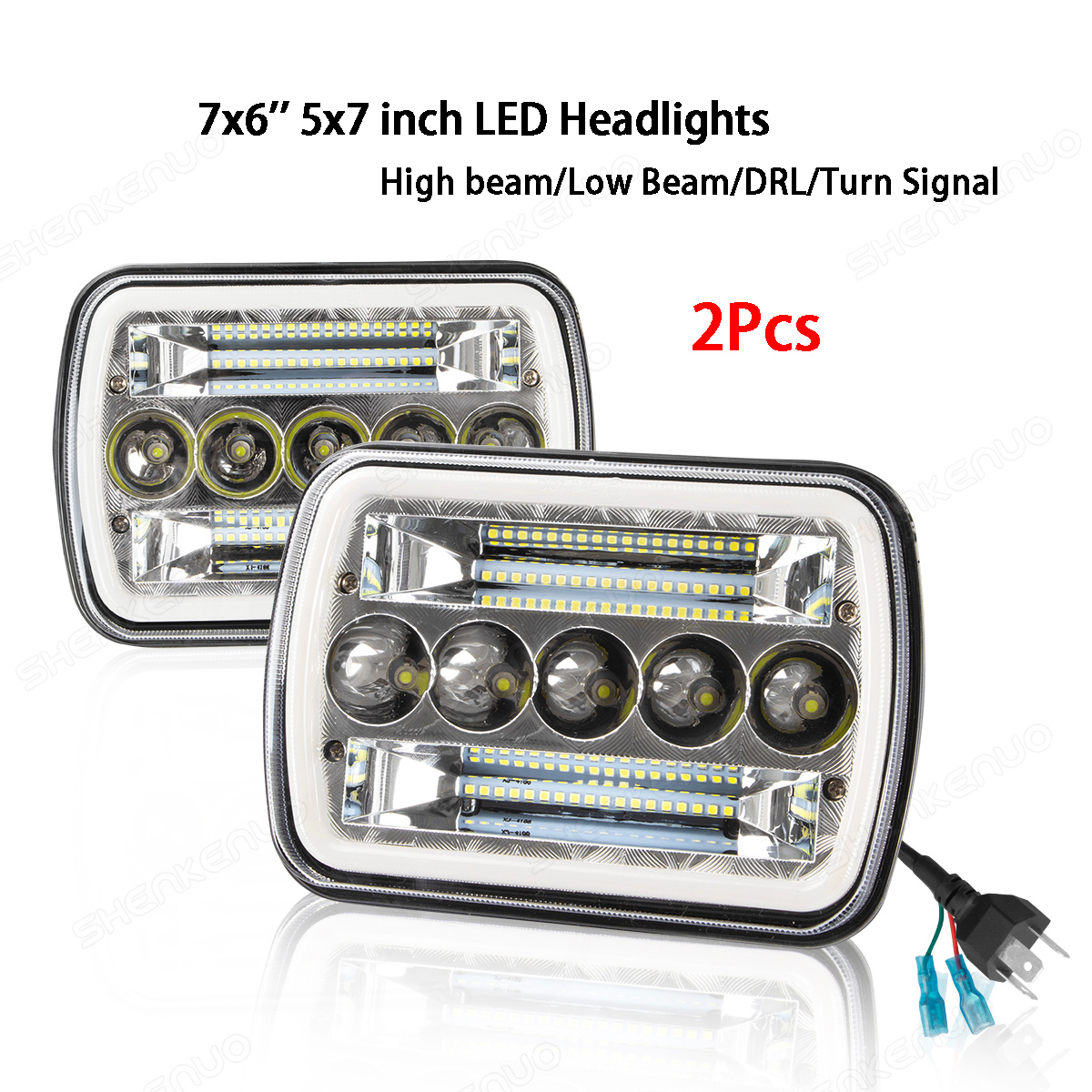 DELTA LIGHTS 5"x7" (aka 7"x6") Hi/ Lo LED Headlight Set with HALOs ...