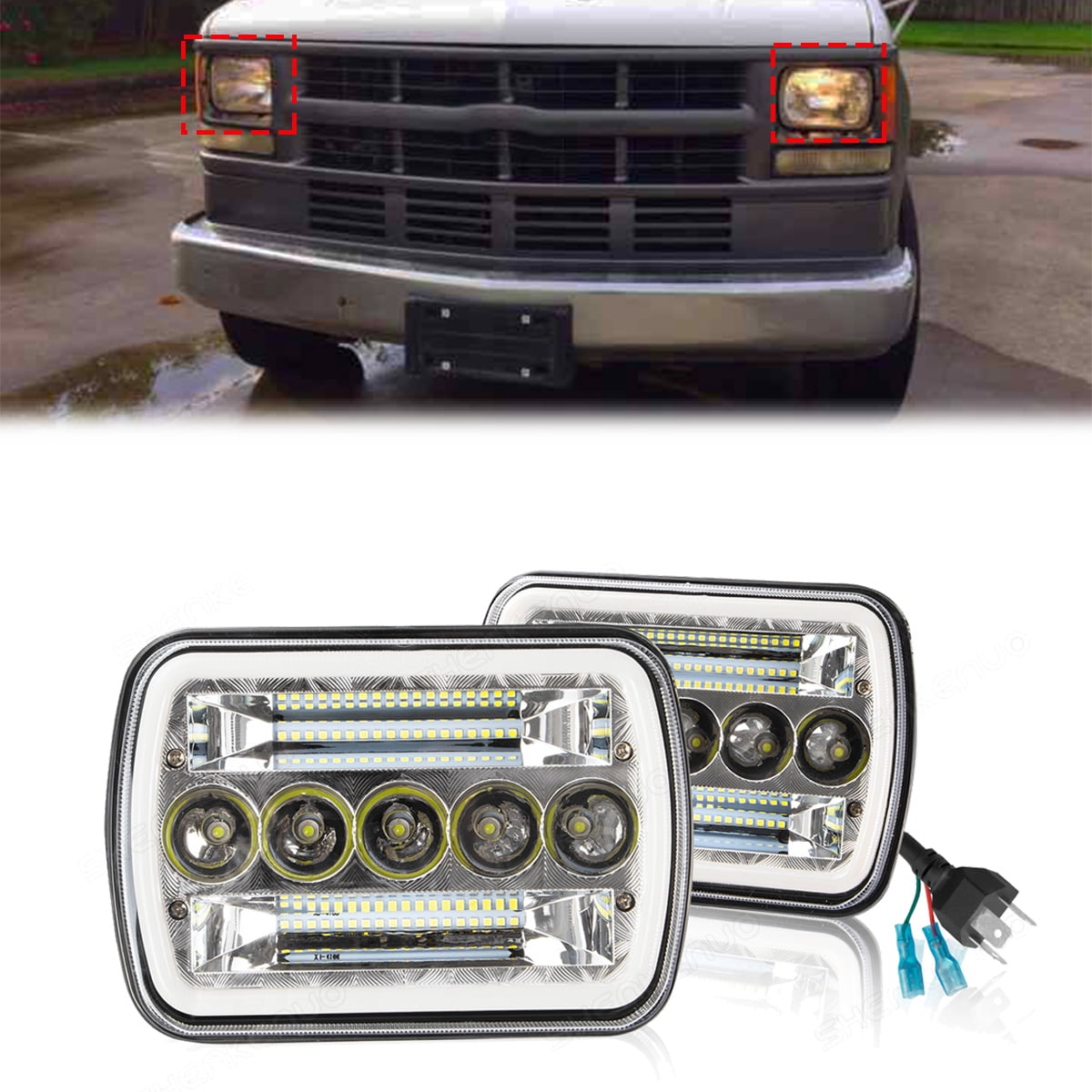 7x6'' 5x7'' LED Headlight Hi-Lo DRL For Chevy C1500 C2500 C3500 ...