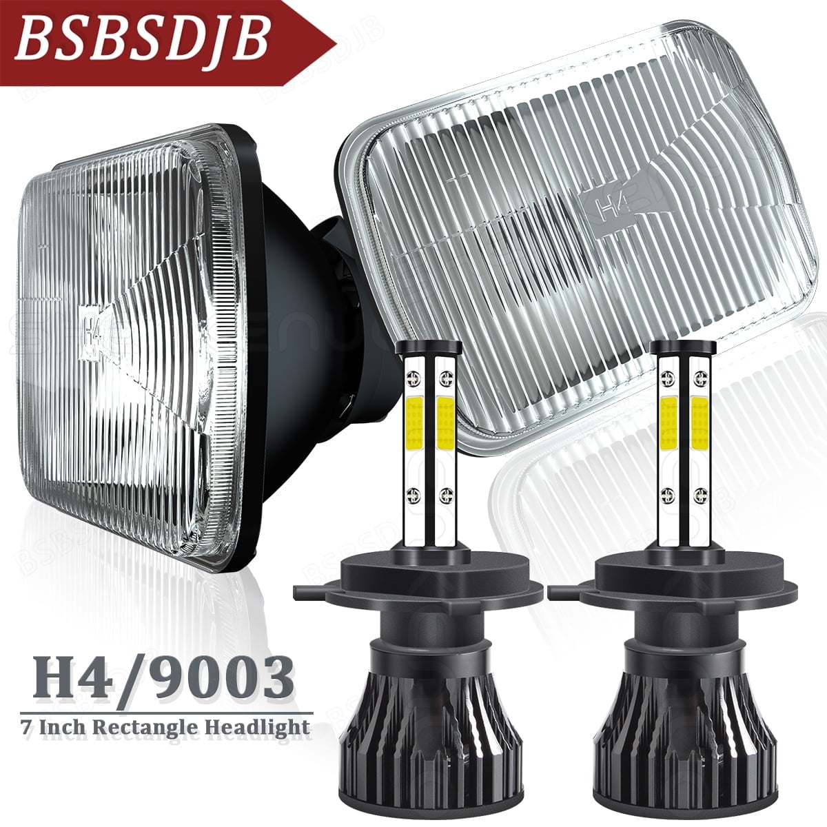 7x6 Inch Rectangle Housing H4 LED Headlight Bulbs for Jeep Cherokee XJ ...