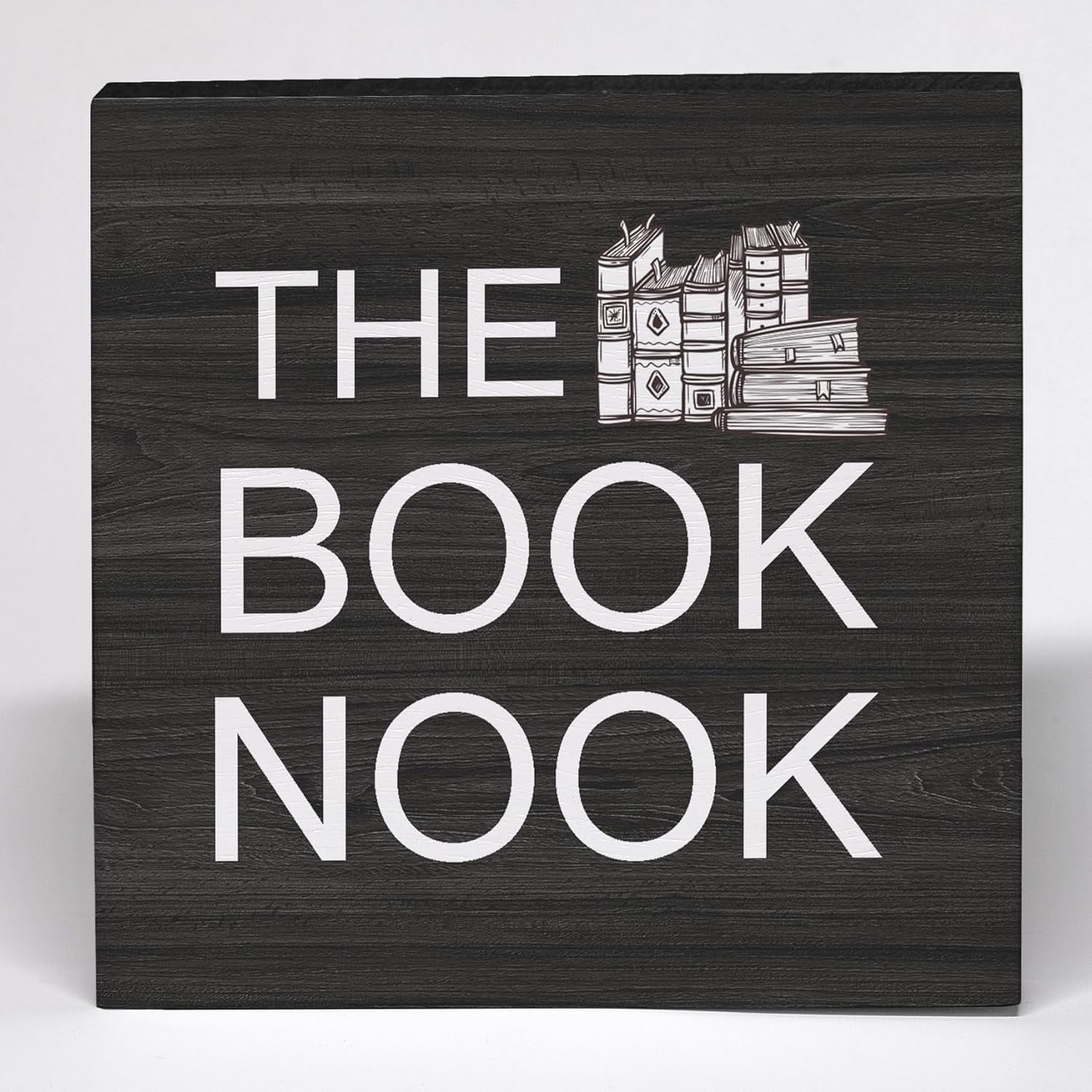 7x7 IN Book Corner Decor Black Wooden Box Sign, Reading Nook Library ...