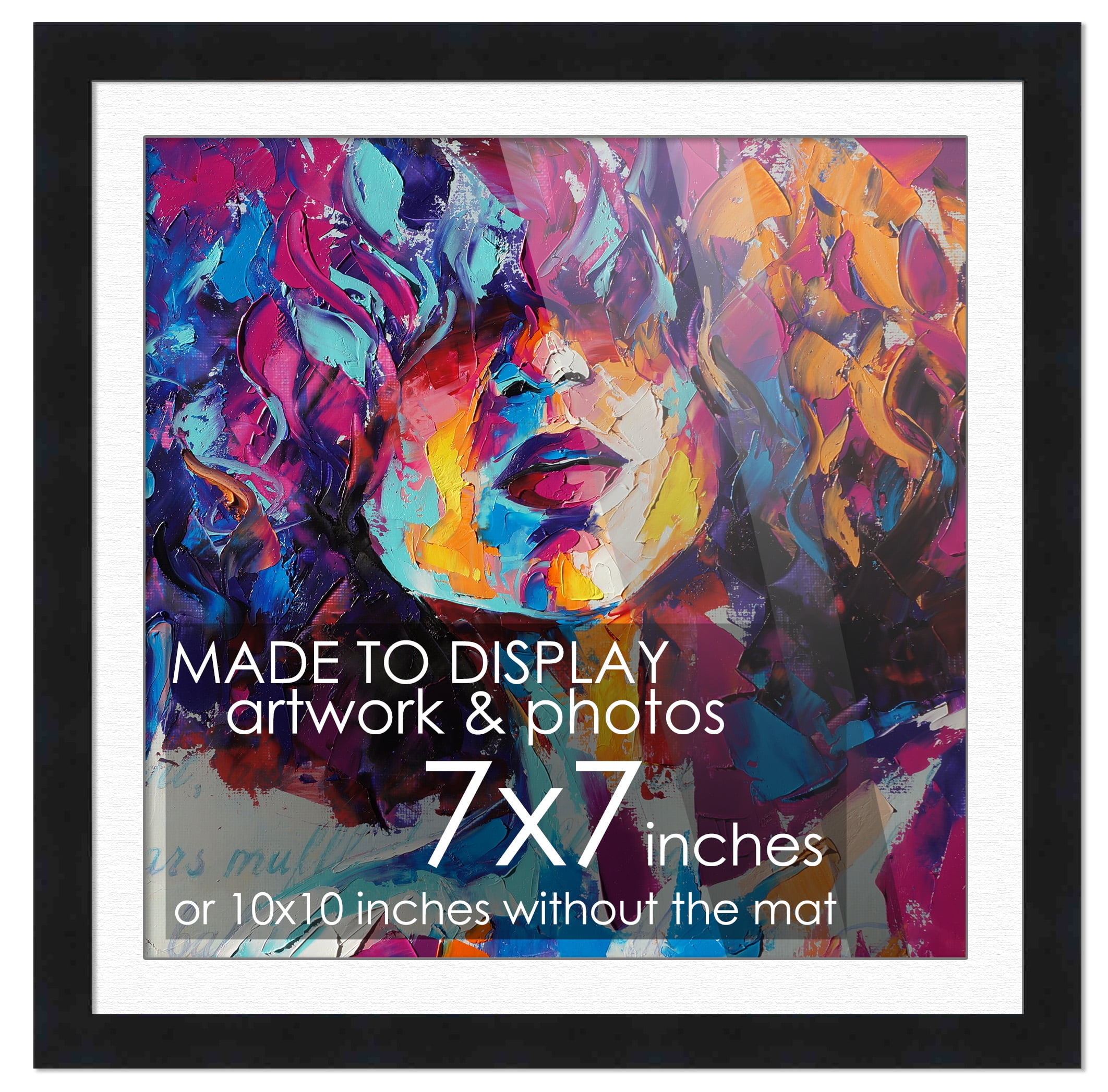 7x7 Frame Black Matted for 7x7 Picture or 10x10 Art Poster Without ...