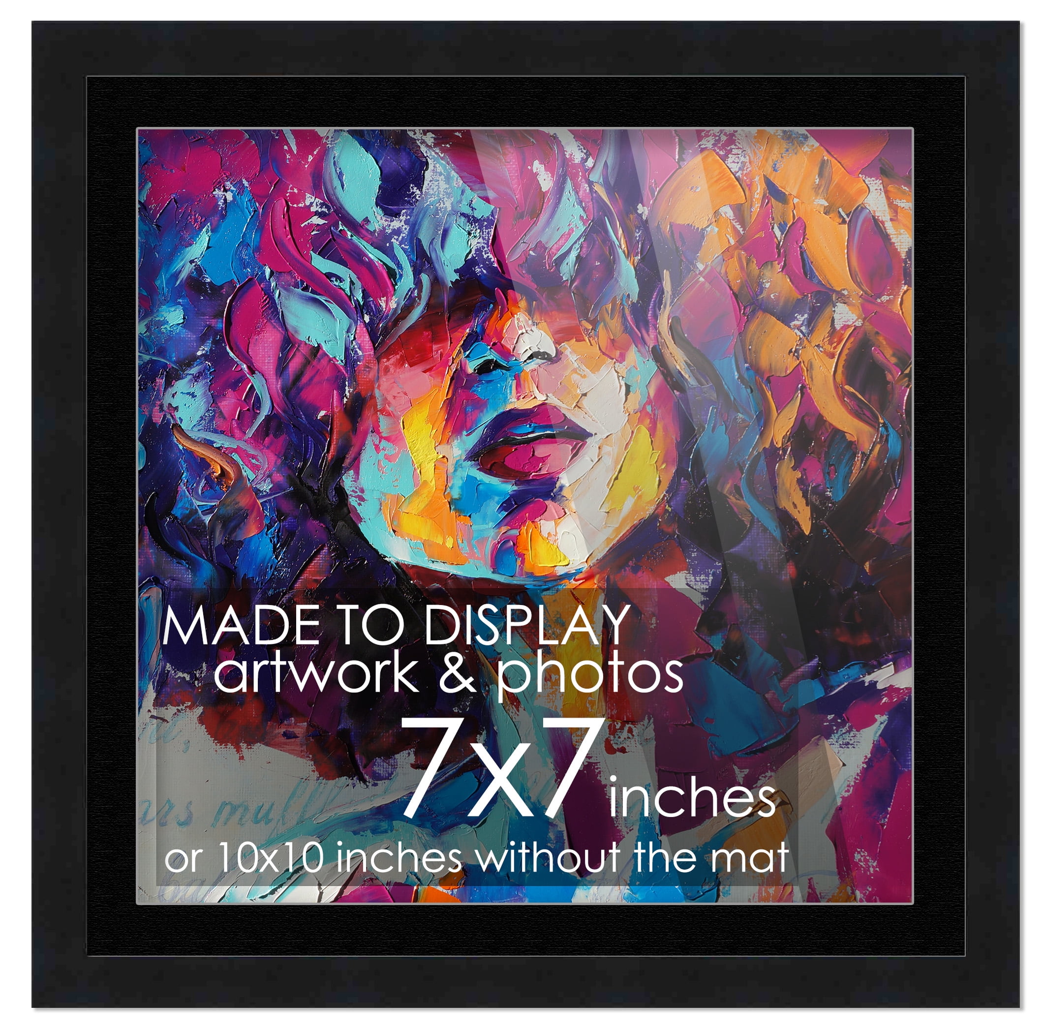 7x7 Frame Black Matted for 7x7 Picture or 10x10 Art Poster Without ...