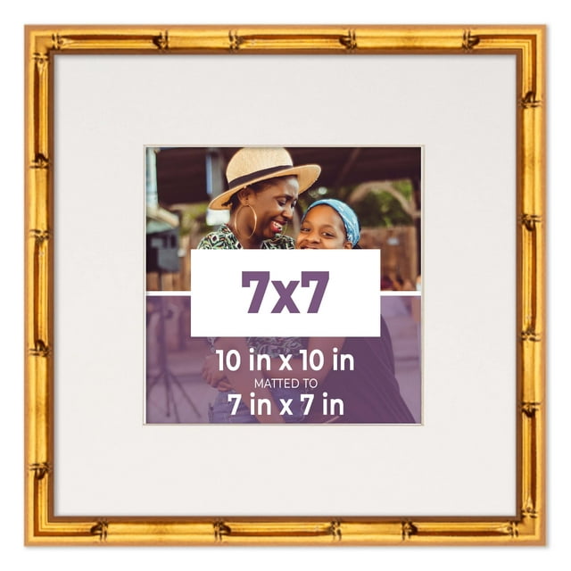 7x7 Frame Gold Bamboo With White Picture Mat For 7x7 Photo - Gold ...
