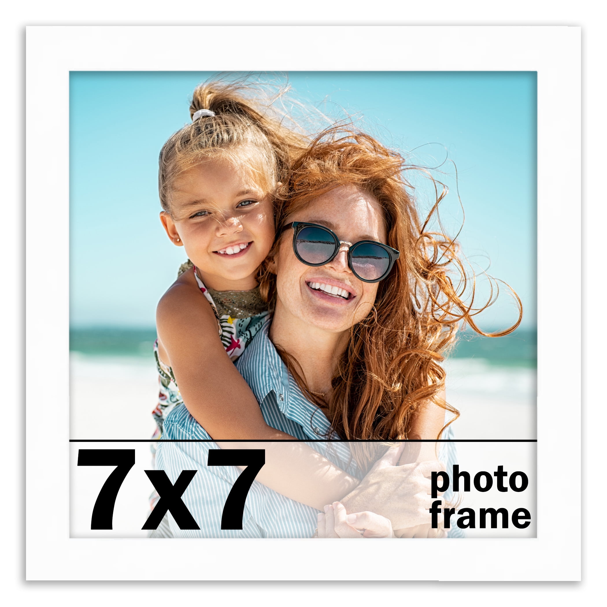 7x7 White Solid Wood Picture Frame, UV Acrylic Shatter Guard Front ...