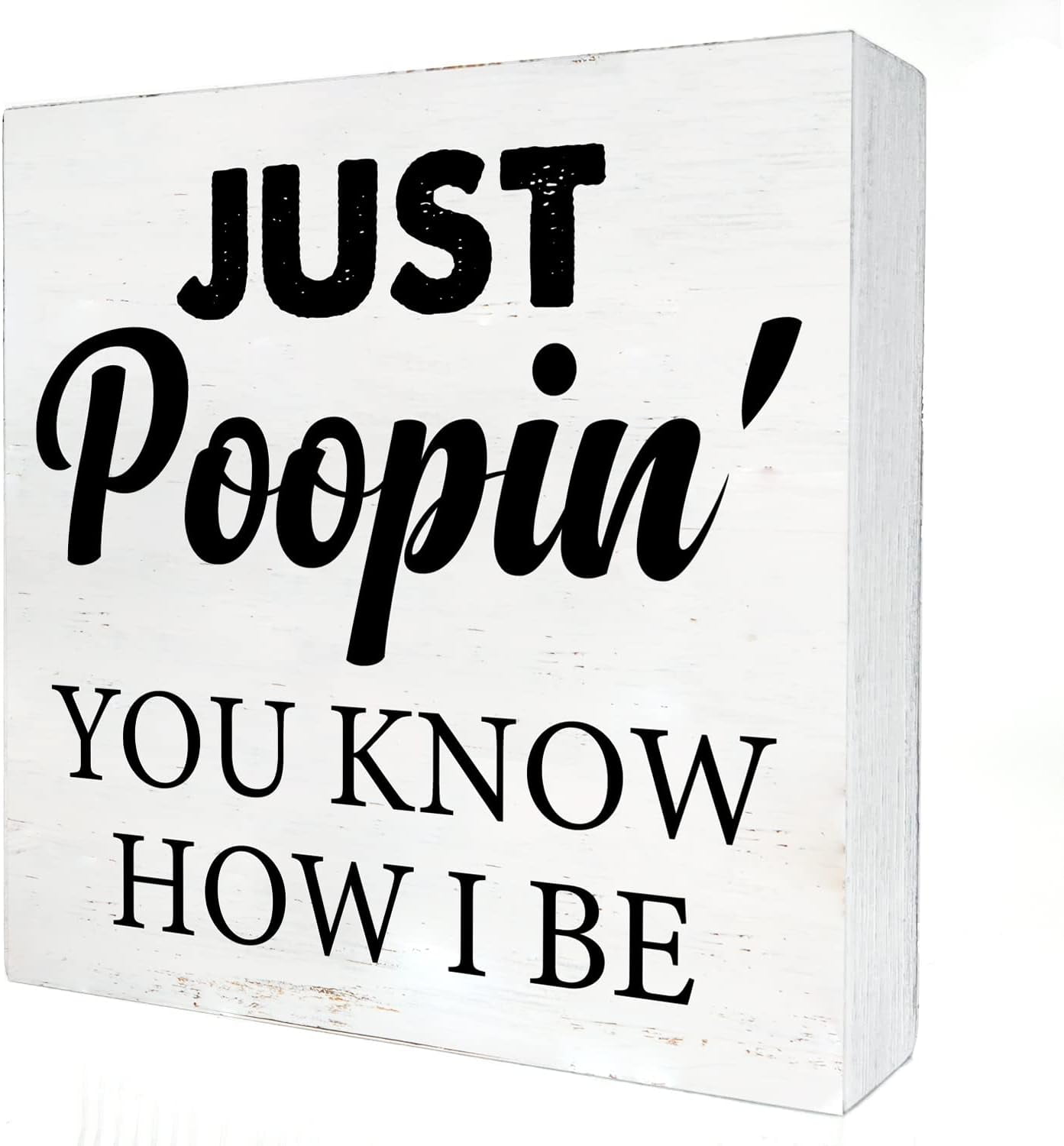 7x7 IN Bathroom Quote Wooden Box Sign with Saying Desk Decor Toilet ...