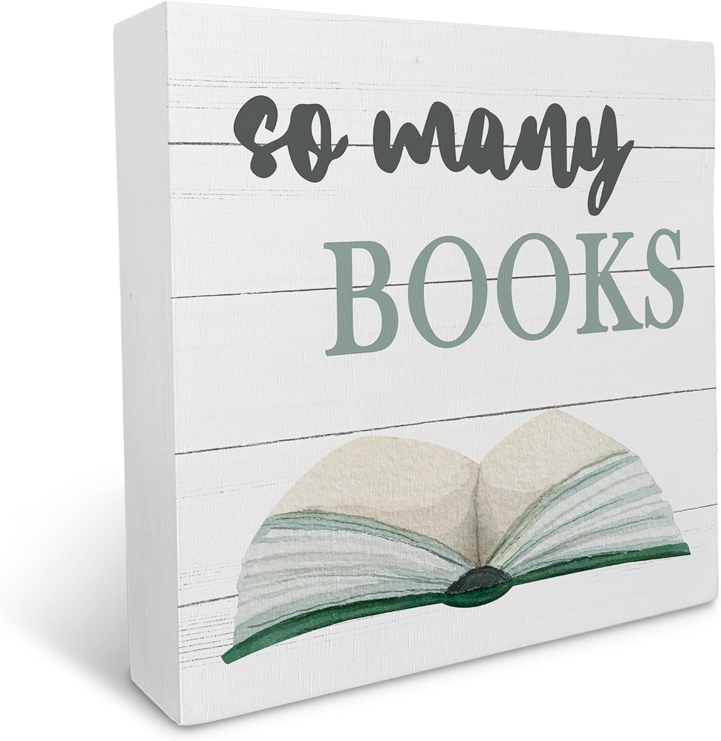 7x7 IN So Many Books Wooden Box Sign Rustic Farmhouse Style Wood Block ...