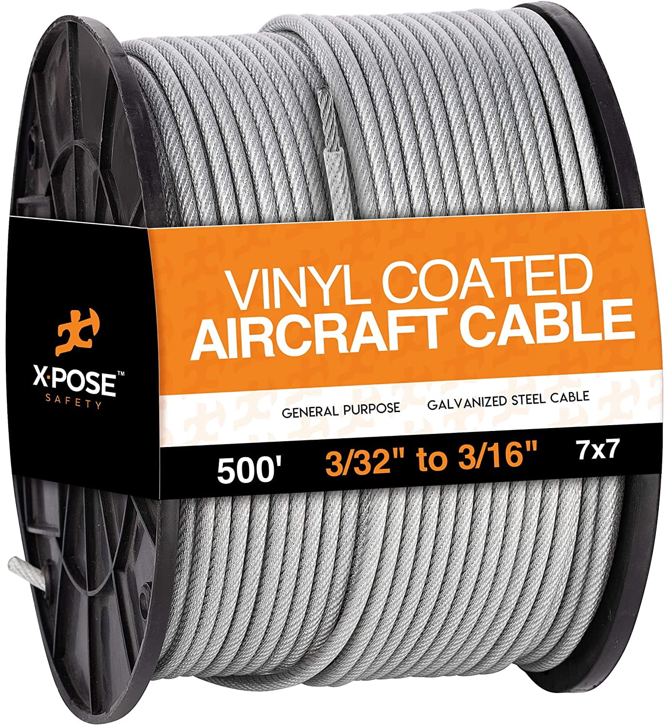 7x7 Vinyl Coated Galvanized Steel Aircraft Cable Wire 500' Reel – 3/32 ...