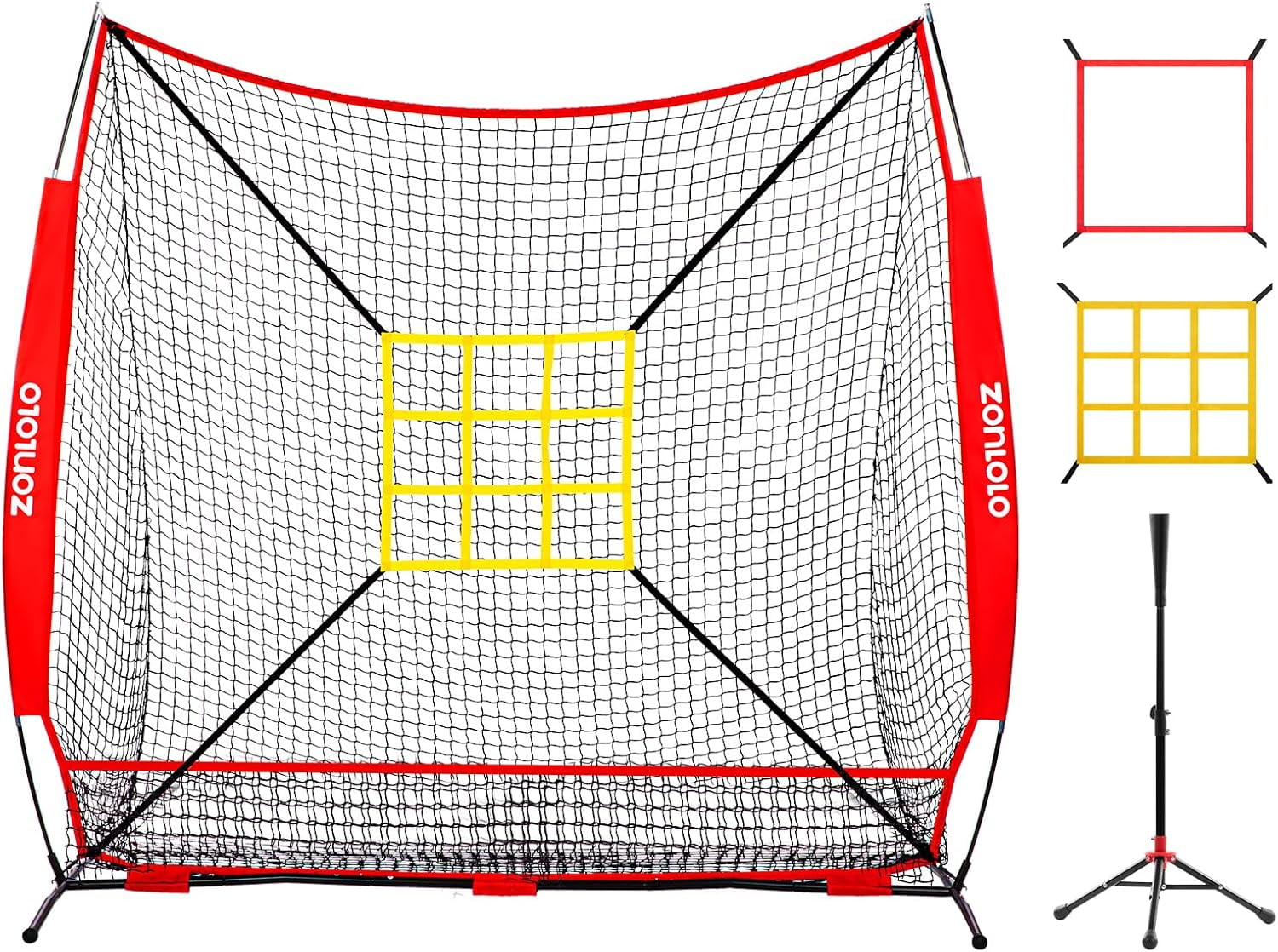 7x7 ft Baseball Net, Pitching & Batting Net with Batting Tee, Designed ...
