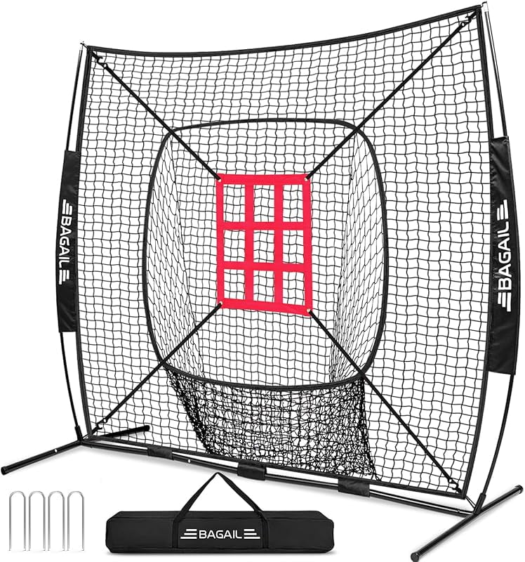 7x7 ft Baseball & Softball Practice Net with Bow Frame for Batting ...