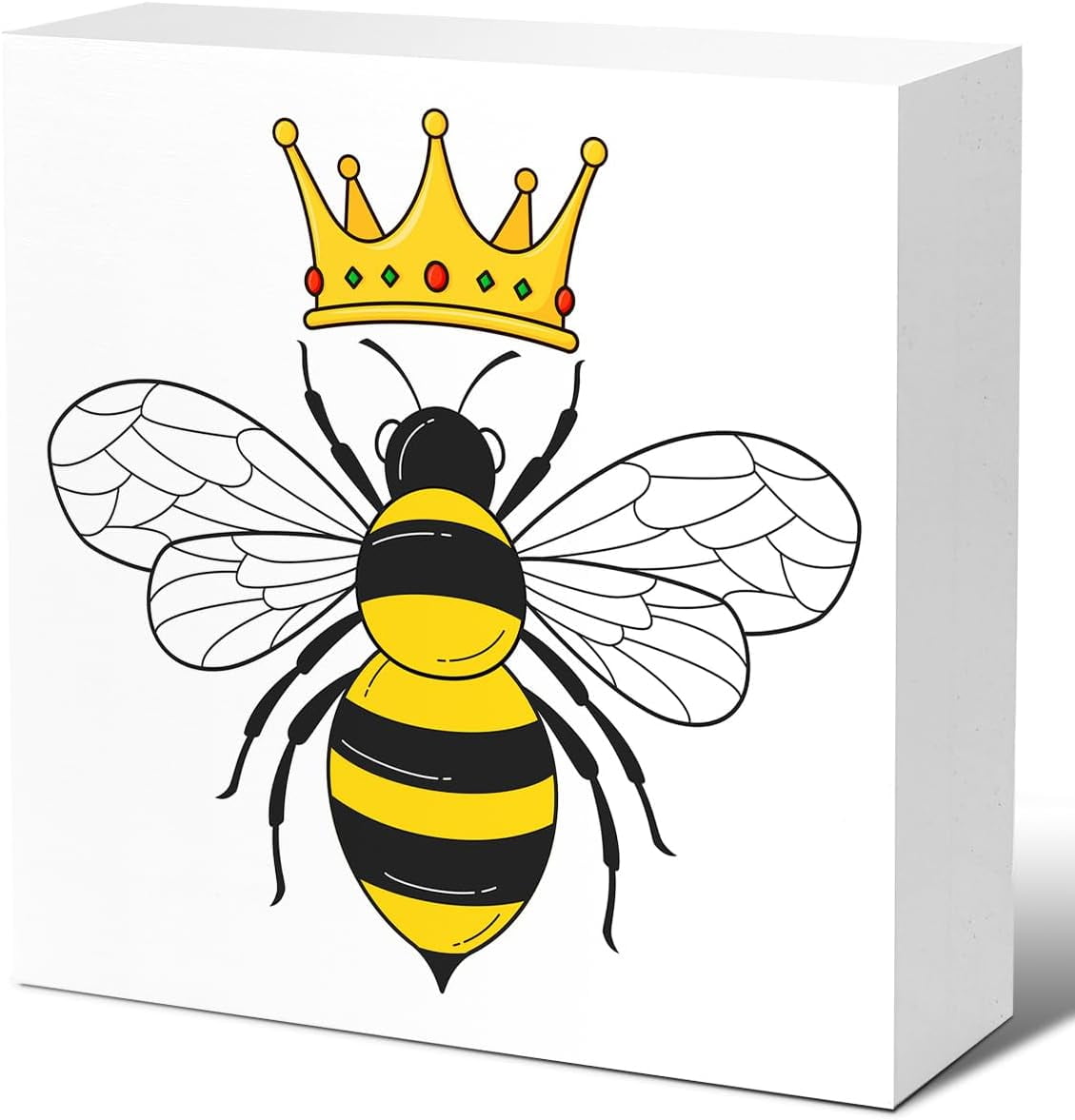 7x7 inch Bee Queen wooden box signs Desk Decor, Funny Bee Queen Crown ...