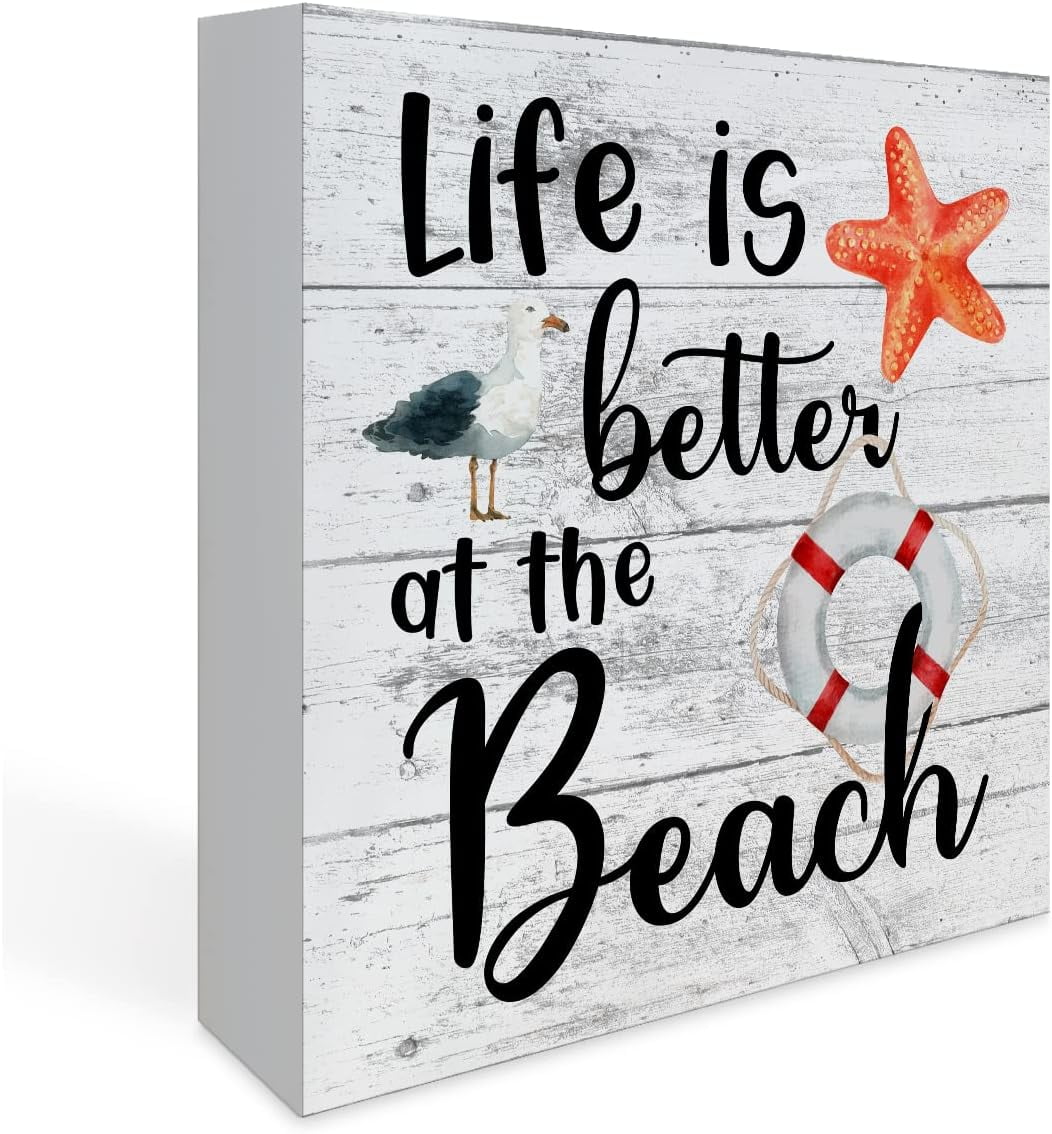 7x7 inch Rustic Beach Theme Wood Box Sign, Farmhouse Beach Artwork ...