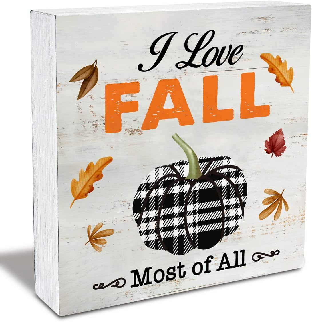 7x7 inch Rustic I Love Fall Most of All Wooden Box Signs Fall Pumpkin ...