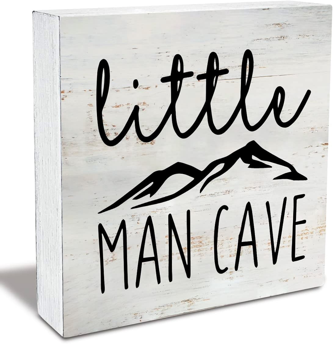 7x7 inch Rustic Little Man Cave Wood Box Sign Nursery Wooden Box Sign ...