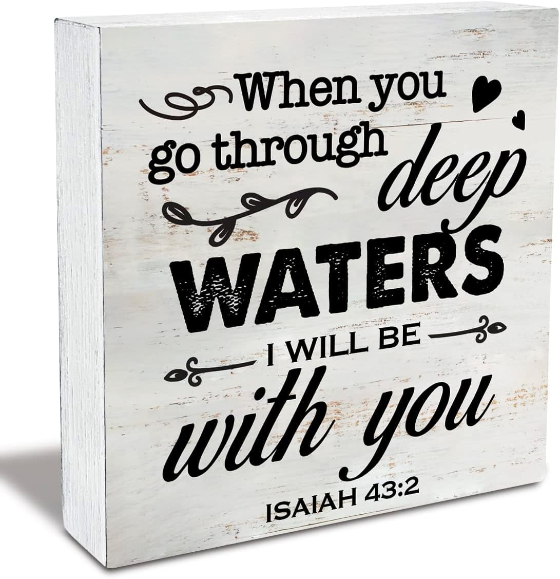 7x7 inch Rustic Religious Wood Box Sign When You Go Through Deep Waters ...