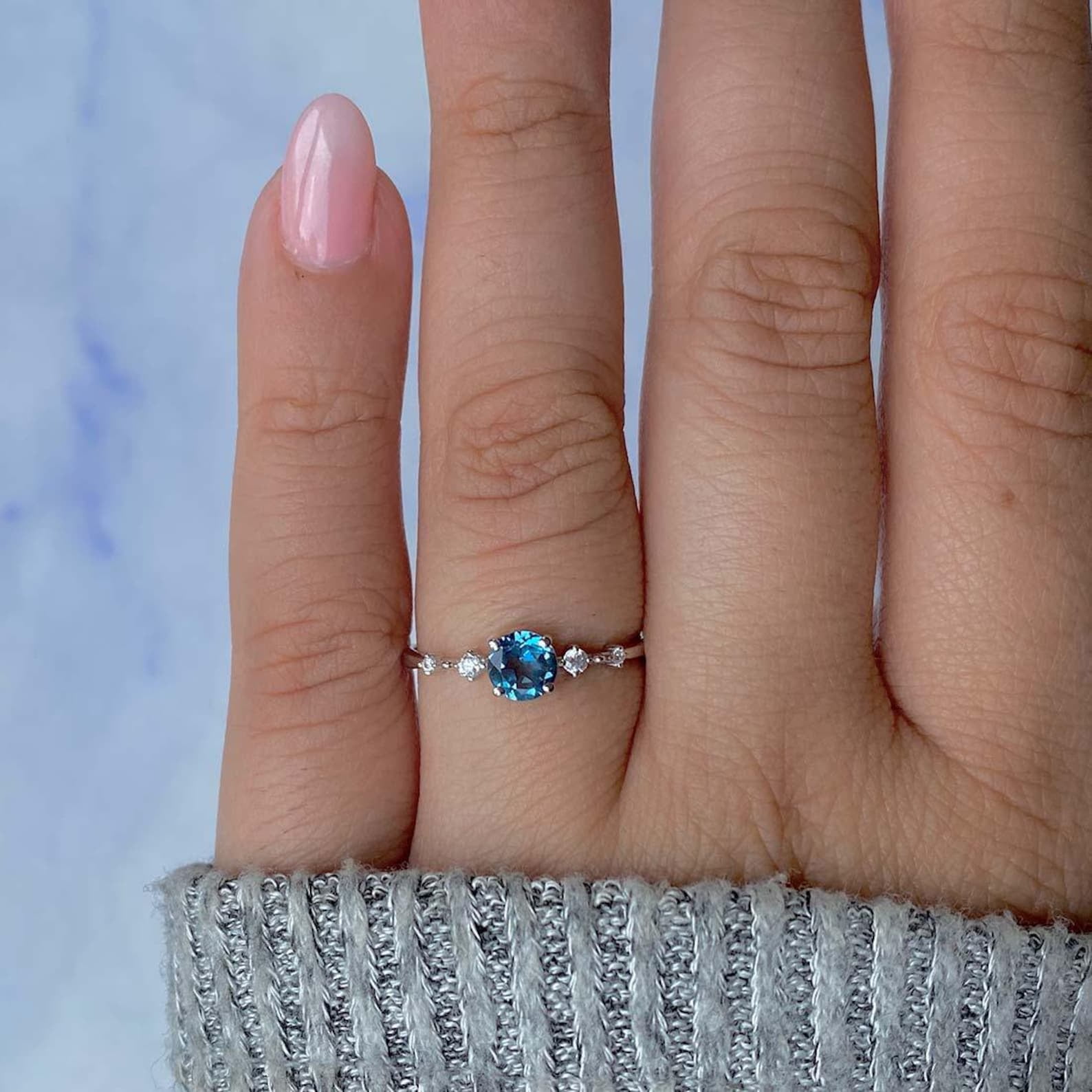 7x7 mm London Blue Topaz Ring, Round Cut Engagement Ring, Staement Ring ...