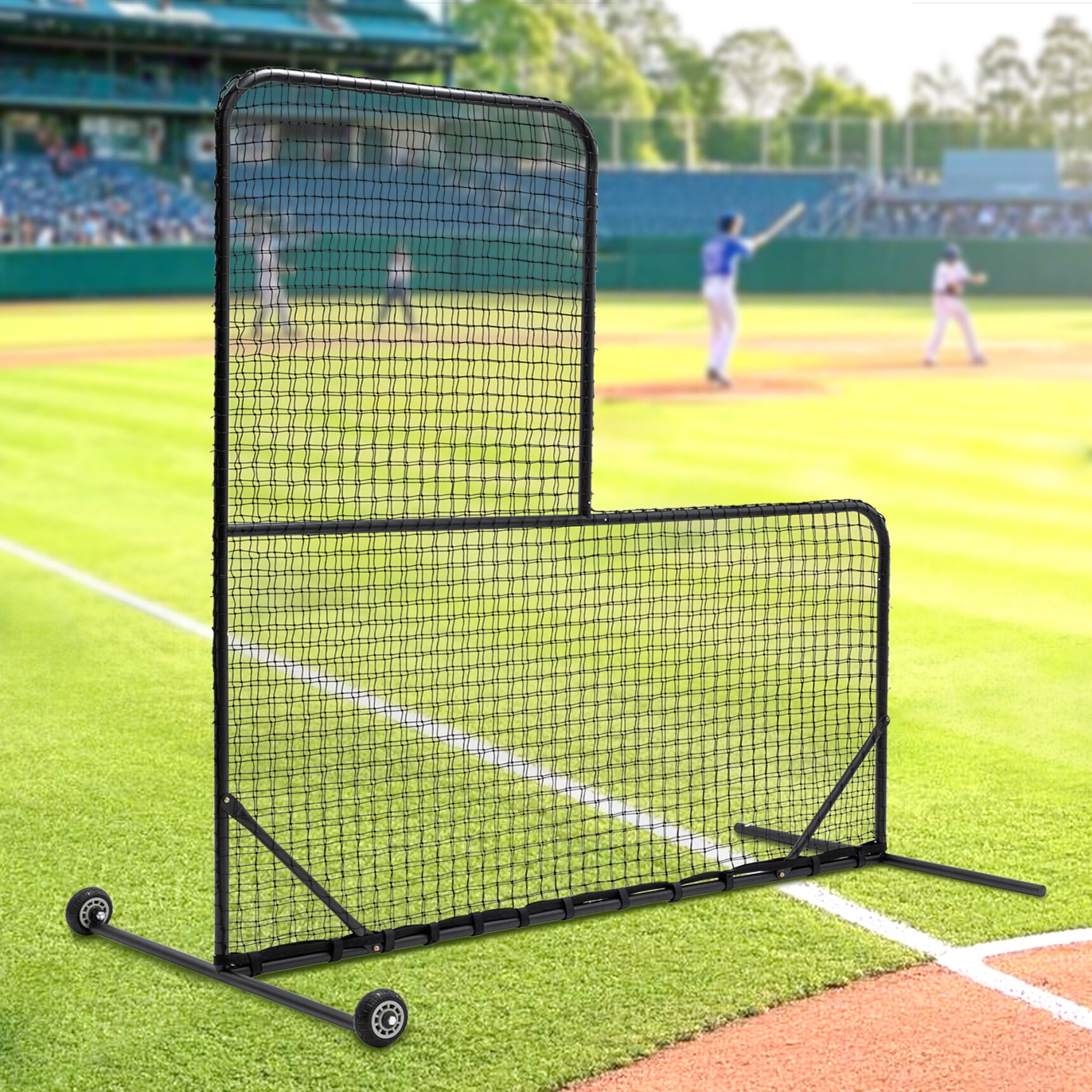 7x7FT Portable L-Screen Baseball Cage with Rubber Wheels & 1 Baseball ...