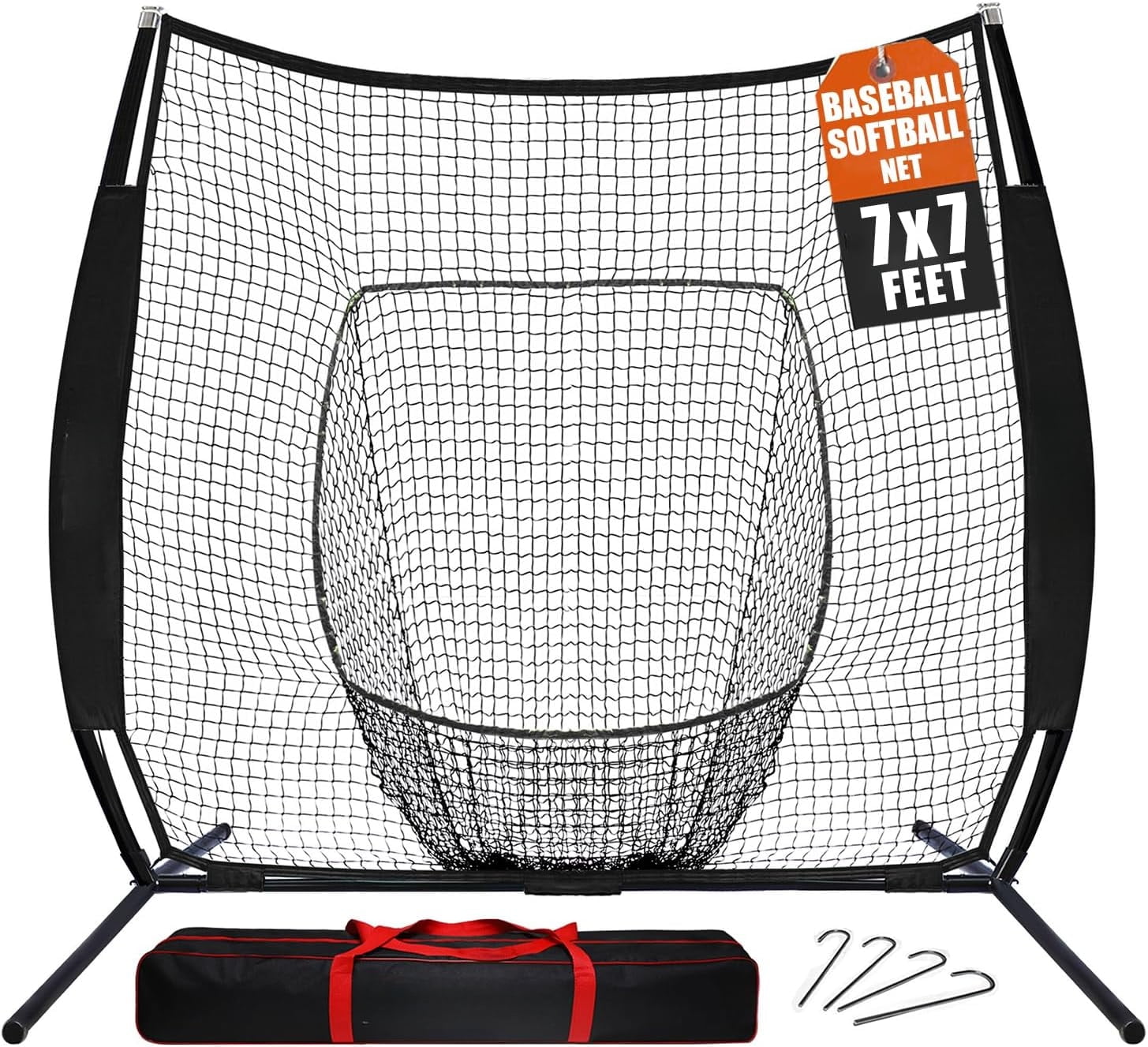 7x7ft/8x8ft Baseball Softball Net with Steel Frame for Batting, Hitting ...